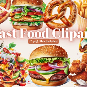 Watercolor Junk Food Clipart - Food Download - Instant Download - Pizza ...