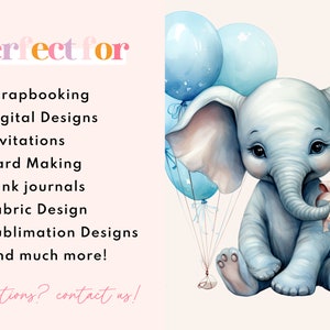 Watercolor Elephant, Baby Elephant Clipart, Baby Elephant With Balloons ...