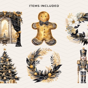 Black Gold Christmas Clipart, Christmas Clipart Watercolor Bundle ...