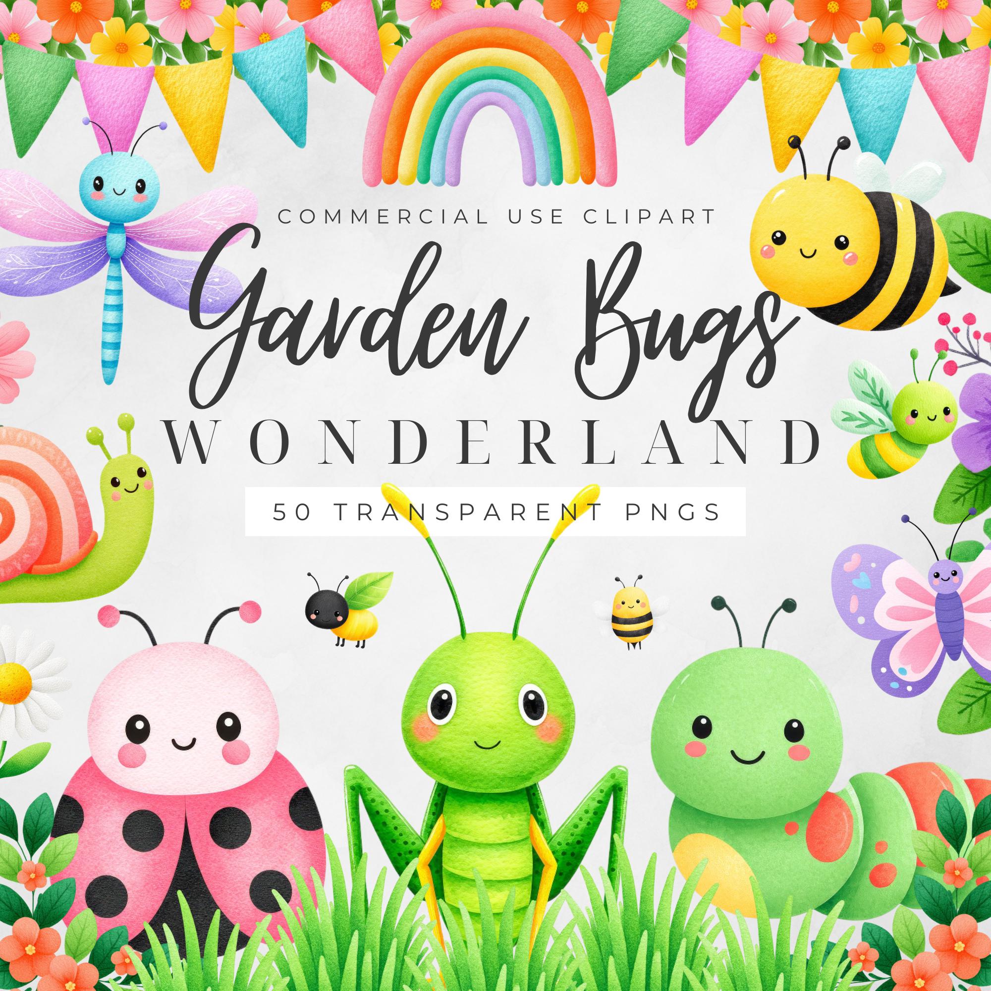 Garden Bugs Clipart PNG, Insect Graphics Commercial Use, 50 Cute Bug ...