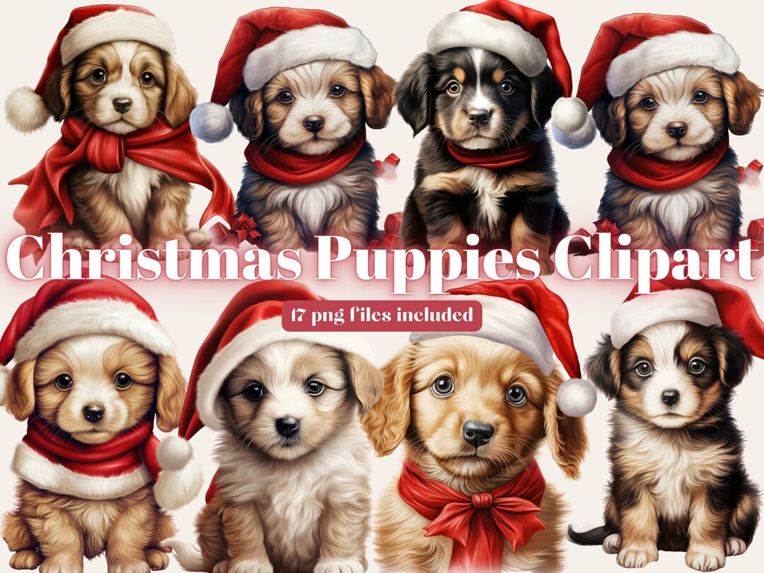 Watercolor Christmas Puppy Clipart, 17 High Quality JPEG and PNG Files ...