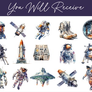 Astronaut and Space Watercolor Clipart, Watercolor Planets Clipart ...