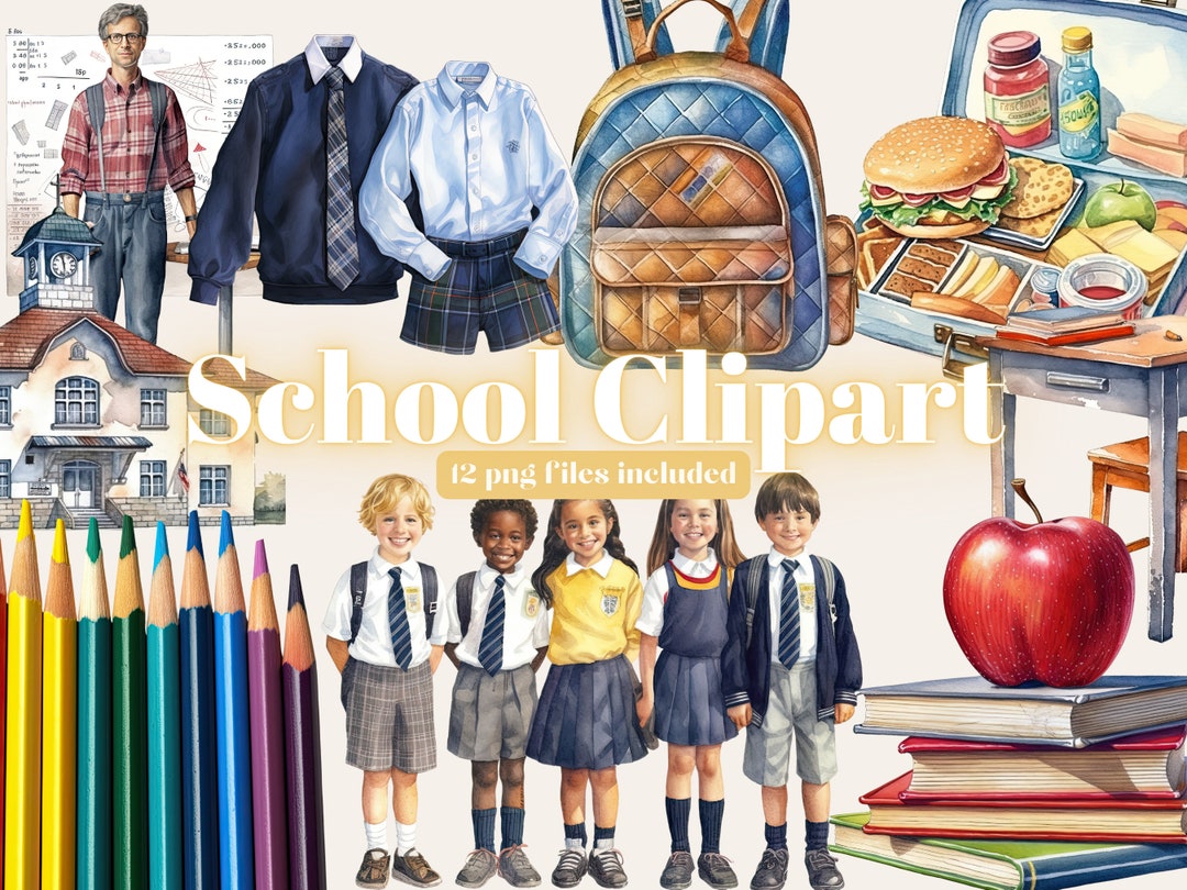 Watercolor Back to School Clipart, School Png Bundle for Creators ...