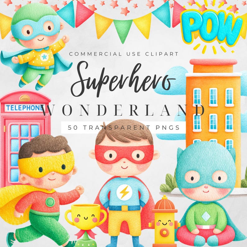 Superhero Clipart PNG, Commercial Use Kids Graphics, 50 Hero ...