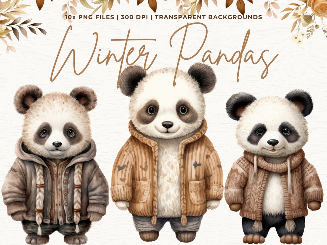 Watercolor Christmas Panda Clipart Bundle, Cozy Christmas Clipart, Boho ...