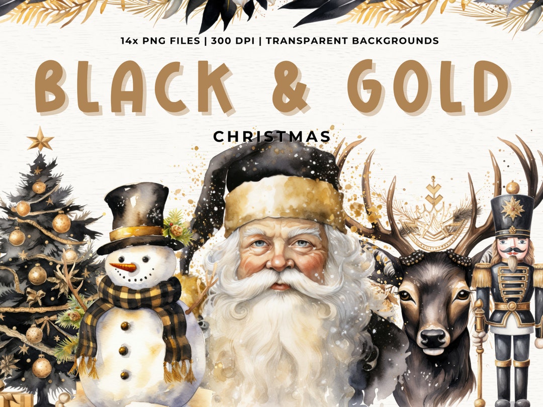Black Gold Christmas Clipart, Christmas Clipart Watercolor Bundle ...