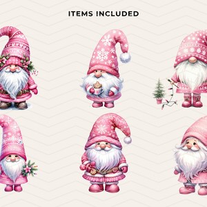 Watercolor Pink Christmas Gnome Clipart, 10 High Quality PNG Files ...