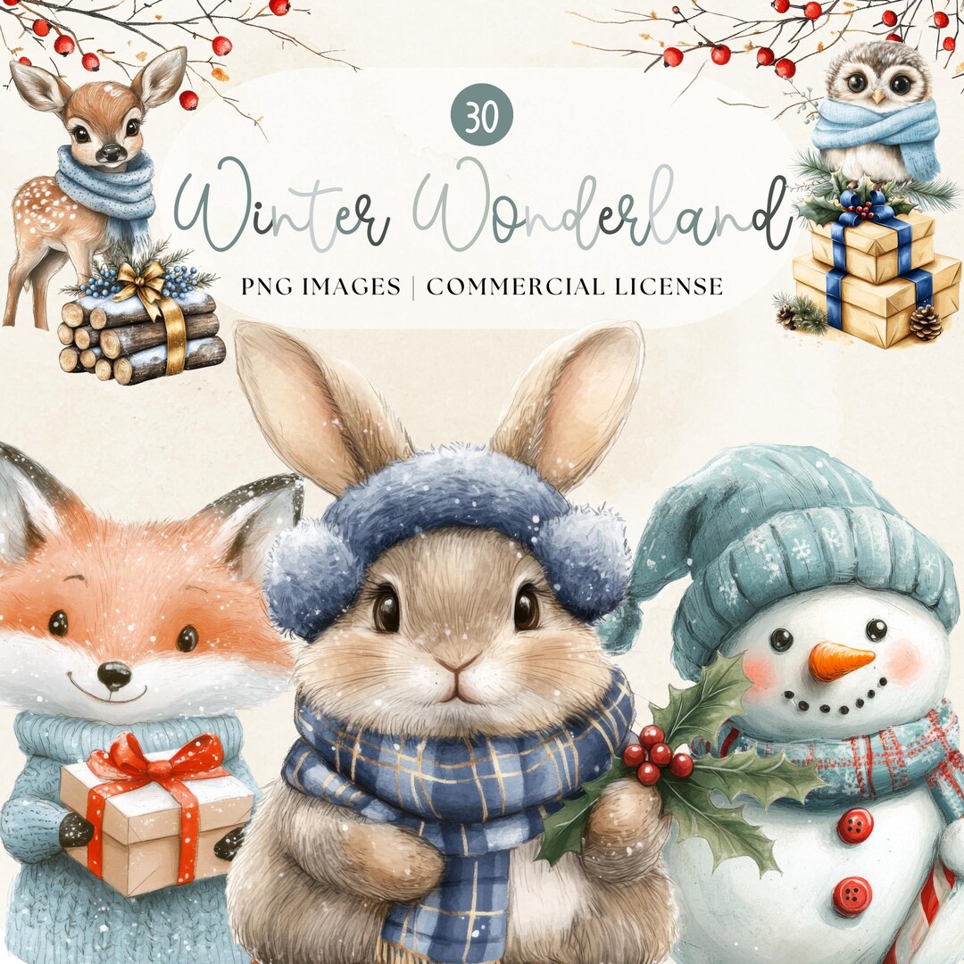 Watercolor Christmas Clipart Bundle, Cozy Christmas Clipart, Boho ...