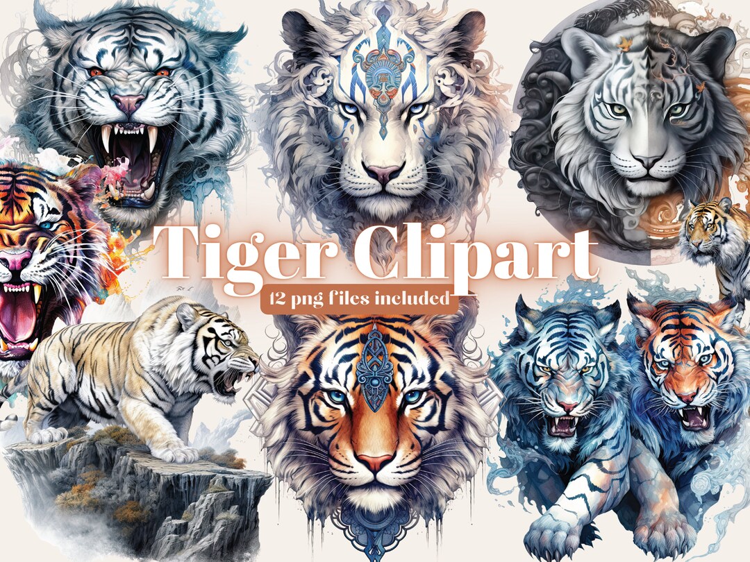 Watercolor Tiger Clipart PNG Set of 12 PNG for Digital Download and ...
