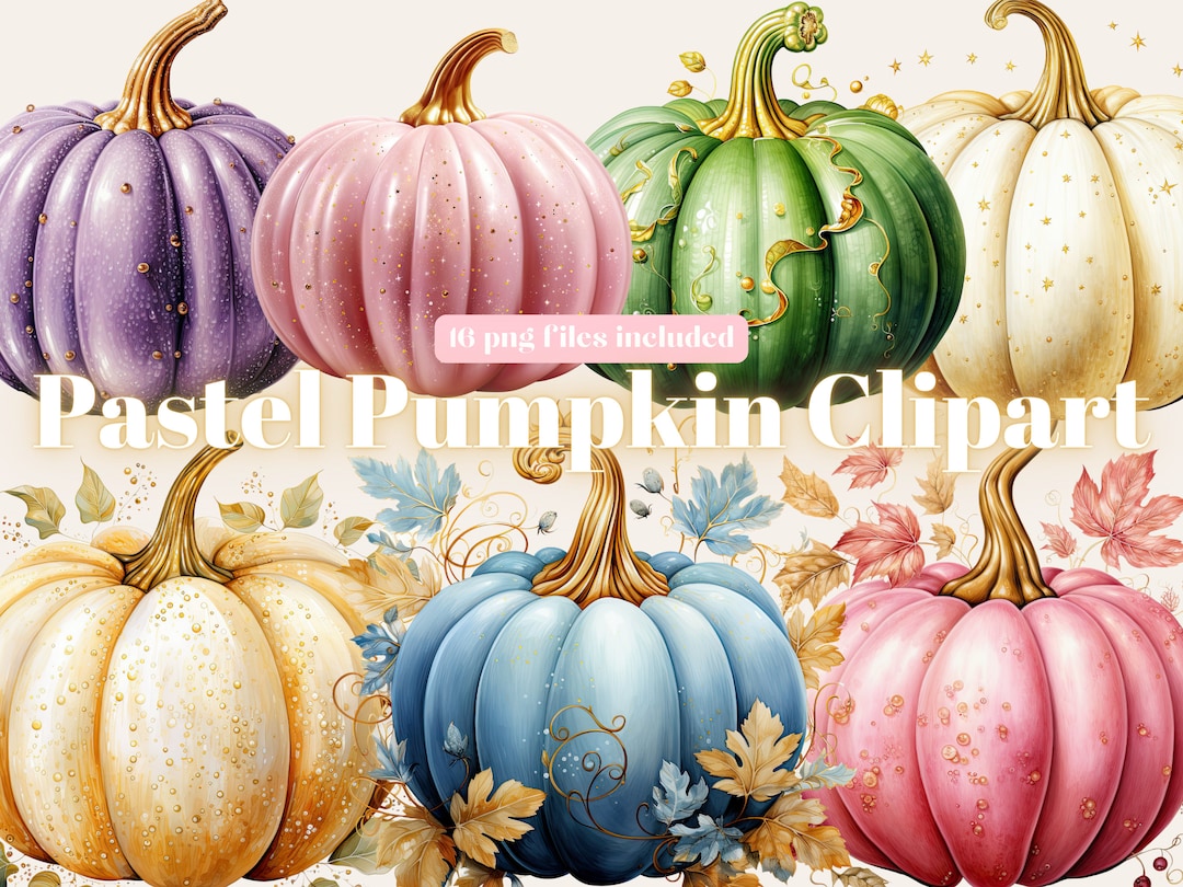 Watercolor Pastel Pumpkins Clipart, 16 High Quality JPEG and PNG Files ...