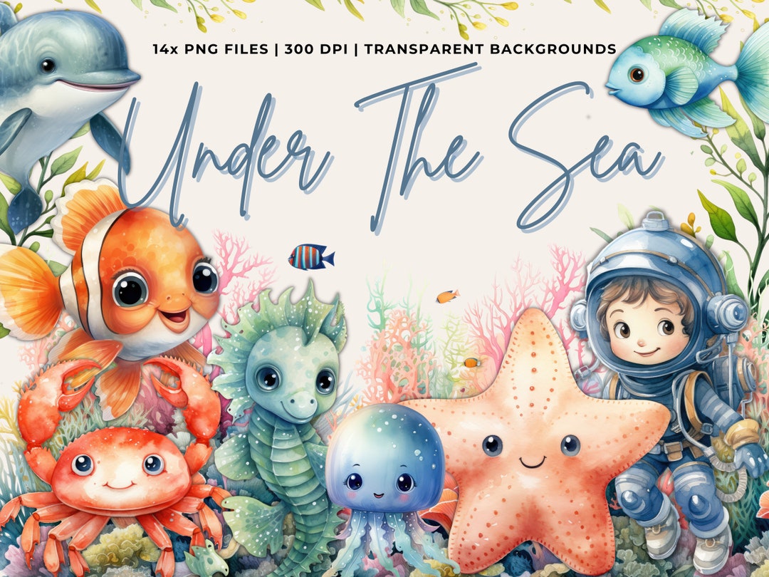 Fish clipart, watercolor fish under the sea clip art, Dolphin clipart, Sea animal pngs clipart ...