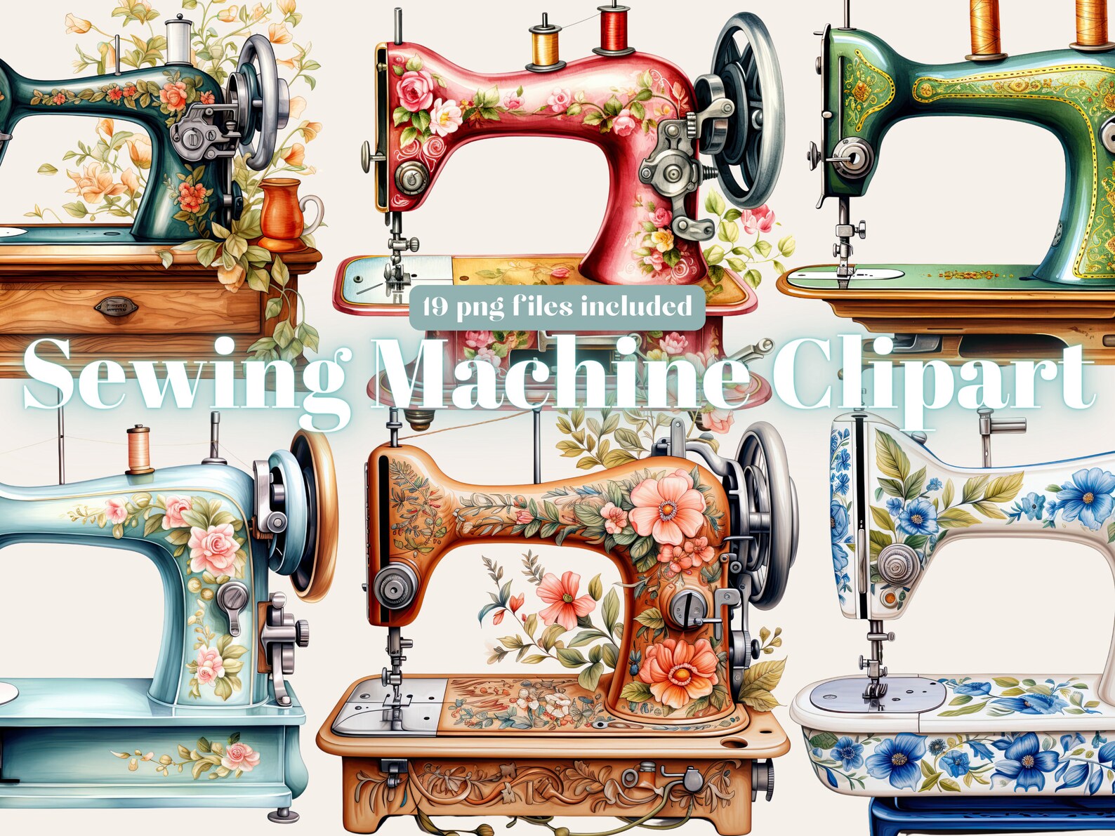 Watercolour Vintage Sewing Clipart Sewing Machine PNG Digital Image ...