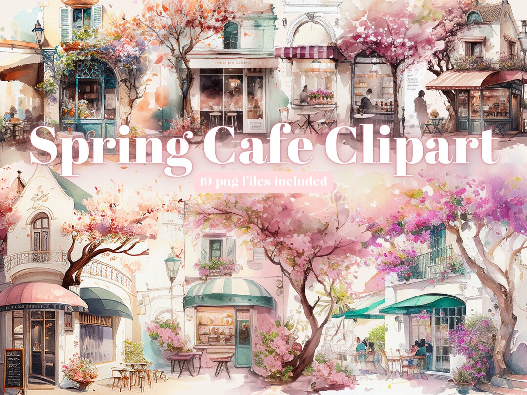 Spring Coffee Shop Clipart, Cafe Clipart, Png, Digital Watercolor, Free ...