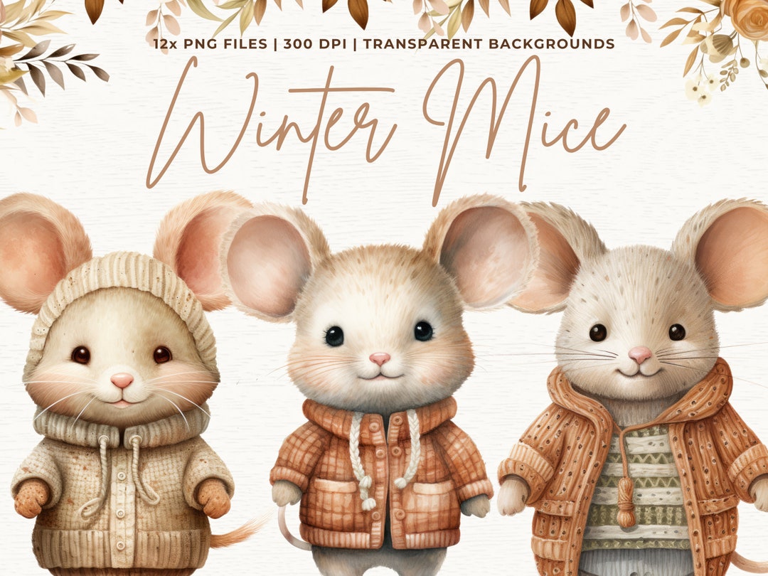 Watercolor Christmas Mice Clipart Bundle, Cozy Christmas Clipart, Boho ...