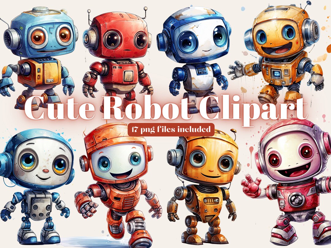 Cute Robots Watercolor Clipart, Robot Png, Boy Clipart, Sublimation ...