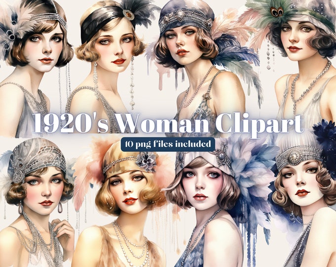8 1920s Flapper Fashion, Clip Art, Printable Clipart, Jpg, Digital ...