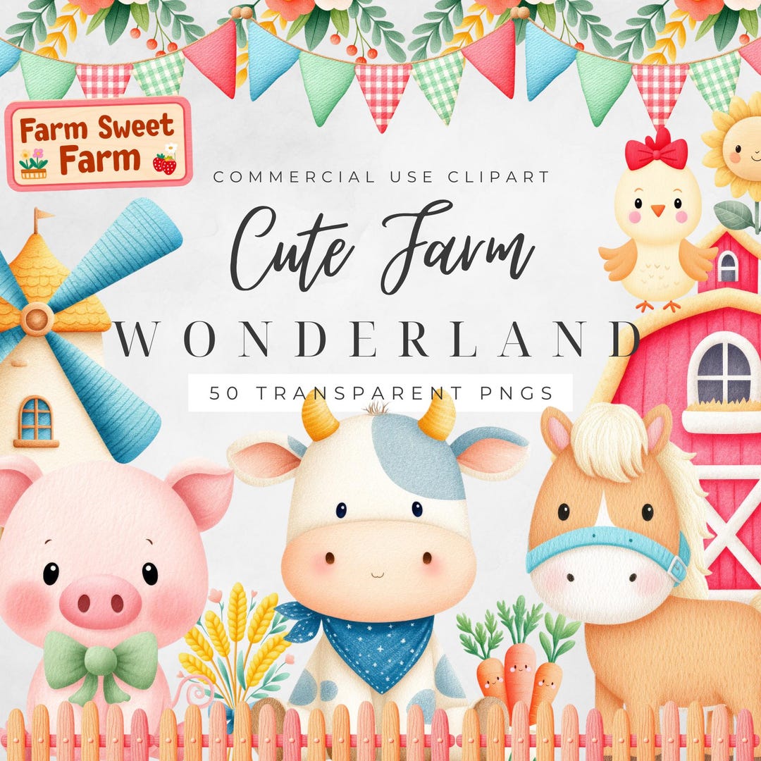 Farm Clipart PNG, Barn Animal Graphics Commercial Use, 50 Farmyard ...