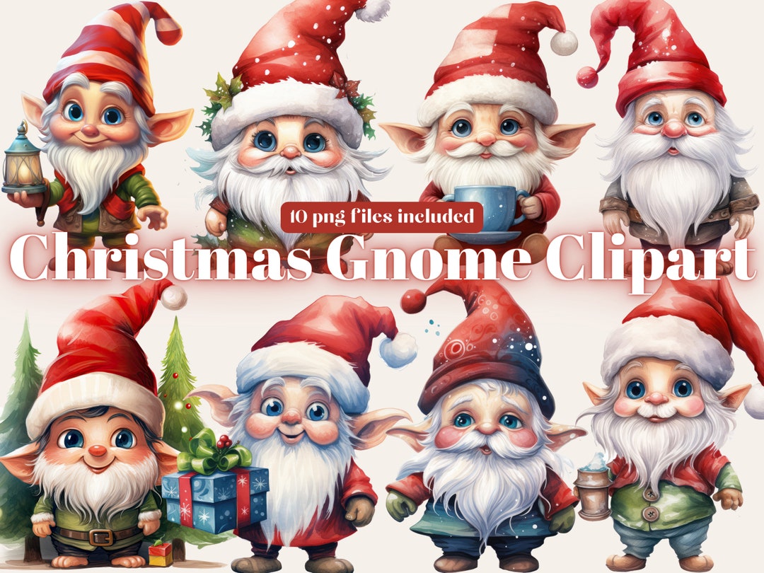 PNG Watercolor Christmas Santa Gnome Clipart, Christmas Clip Art Bundle ...