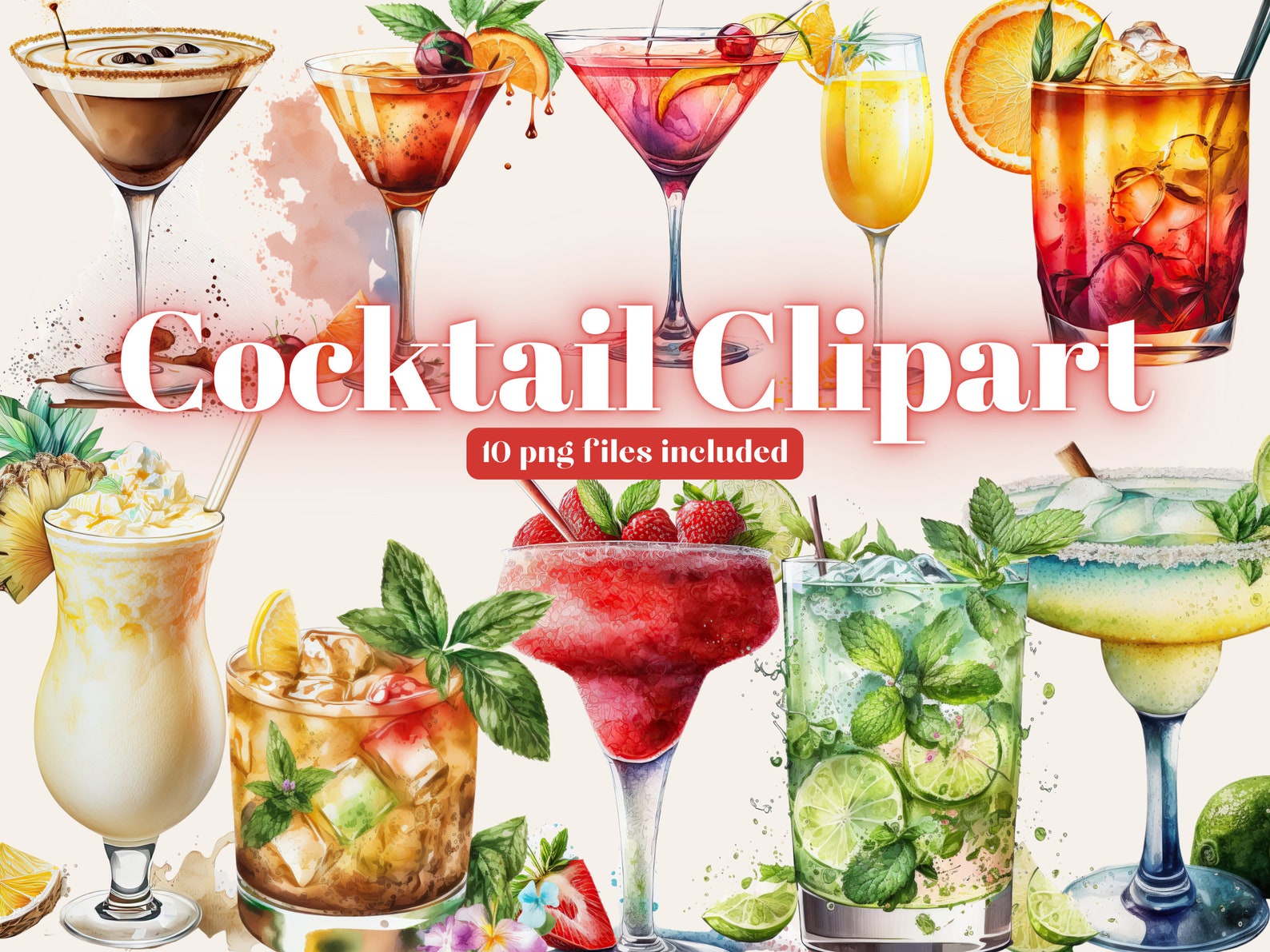 Watercolor Cocktails Clipart. Alcoholic Drinks Clipart Bar - Etsy