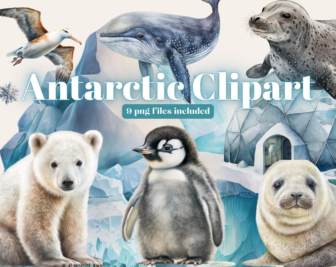 Watercolor Arctic Animal Clip Art, Polar Animals, Reindeer, Bear, Fox ...