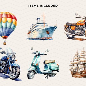Watercolor Transportation Clipart Set of 20 PNG Files, Vehicles Clipart ...
