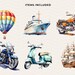 Watercolor Transportation Clipart Set of 20 PNG Files - Etsy