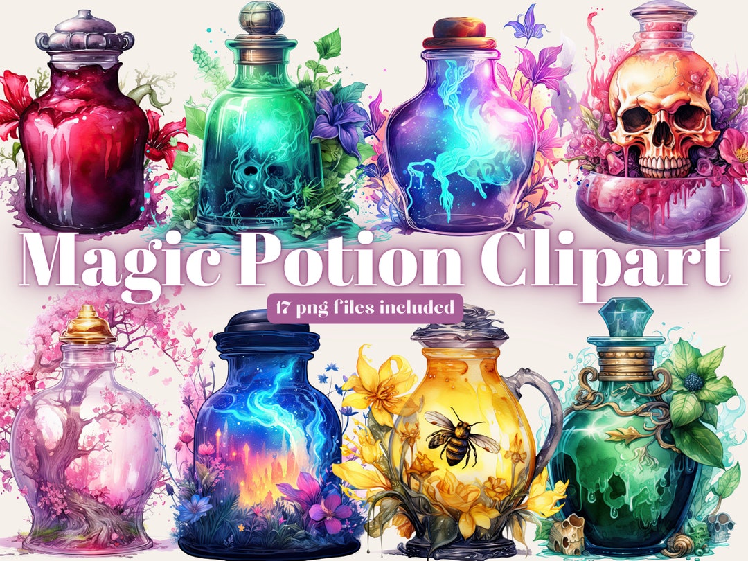 Witches Potion Bottles Watercolor Clipart, Magical Mystical Art ...