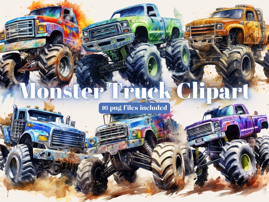 Watercolor Monster Truck Clipart, Digital Download, Digital Paper ...