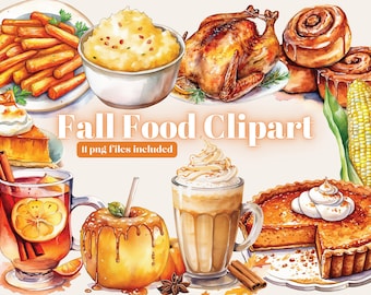 Thanksgiving Dessert Clipart Autumn Food Fall Watercolor Tasty - Etsy