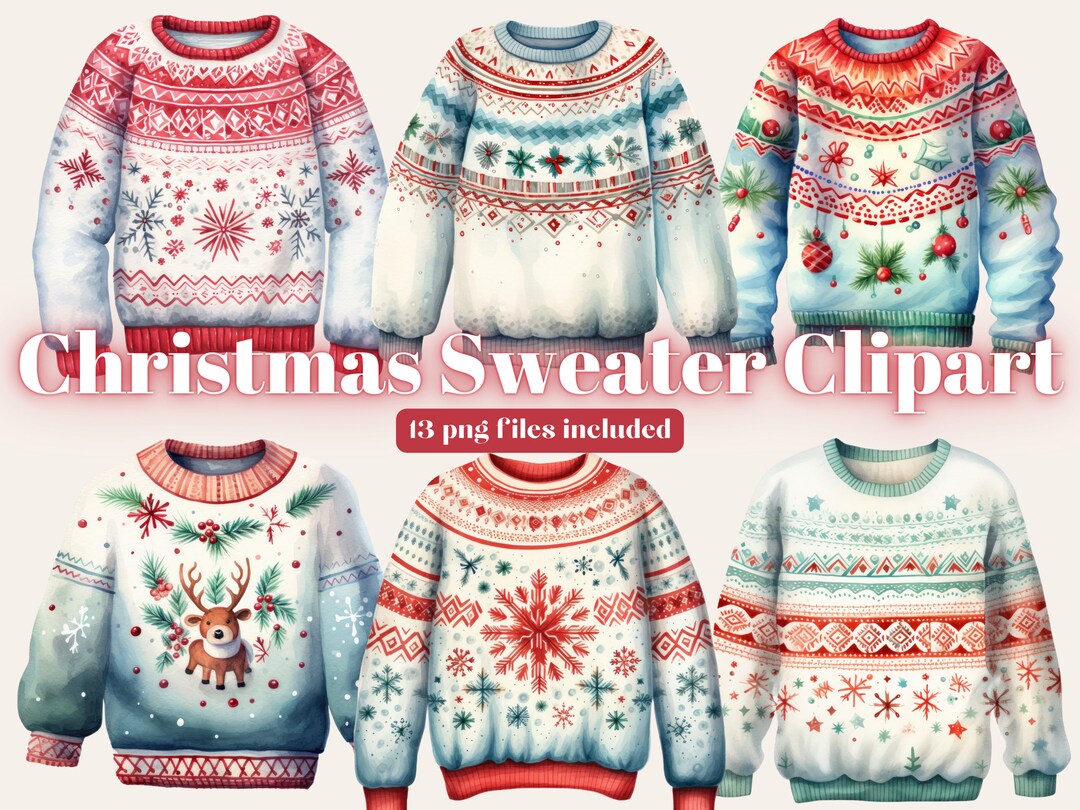 Watercolor Christmas Jumper Clipart, High Quality PNG Files, Ugly Xmas ...