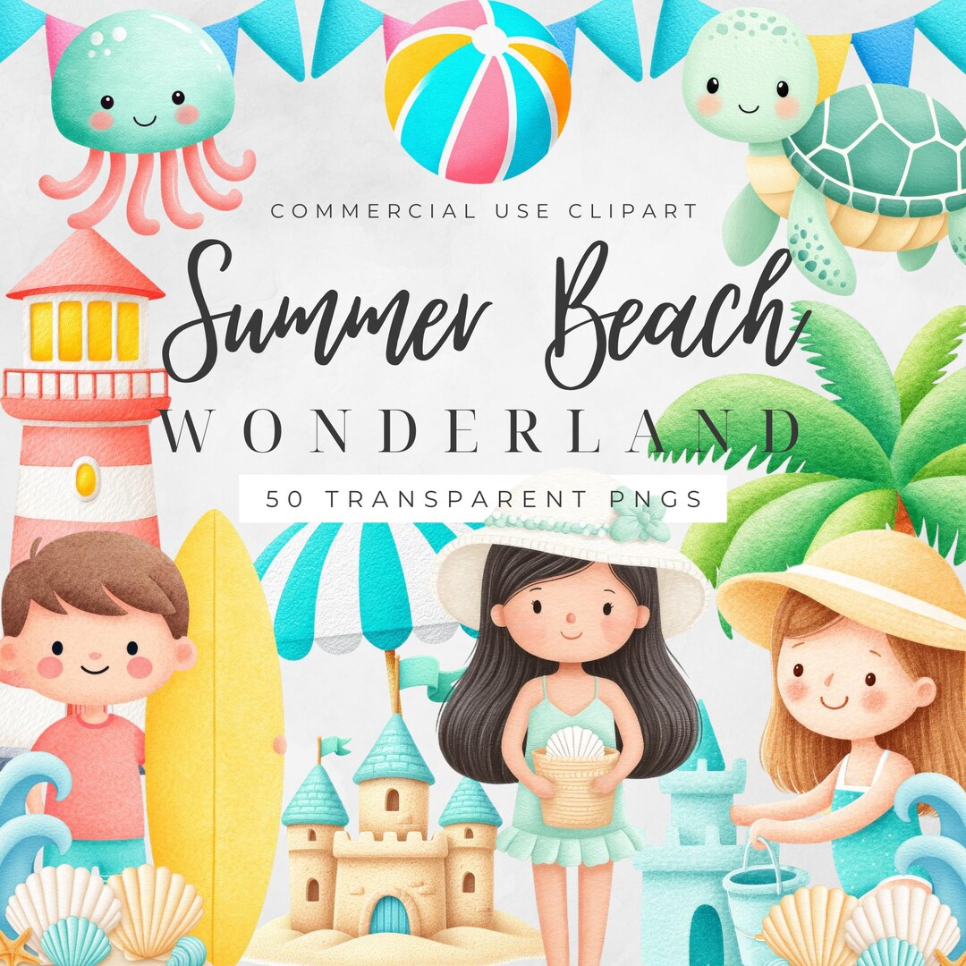 Summer Beach Clipart PNG, Ocean Graphics Commercial Use, 50 Seaside ...