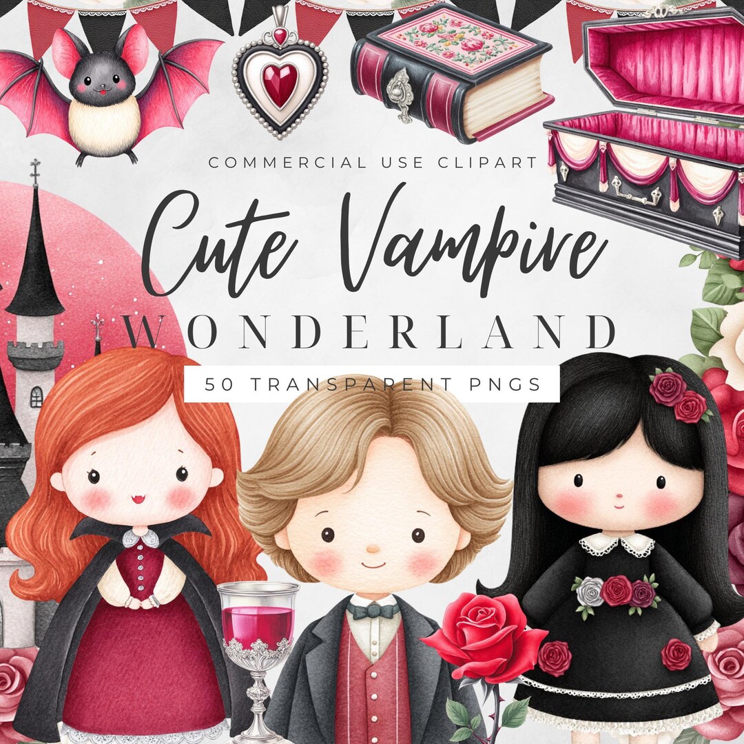 Cute Vampire Clipart Bundle, Gothic Vampire PNG, Halloween Vampire ...