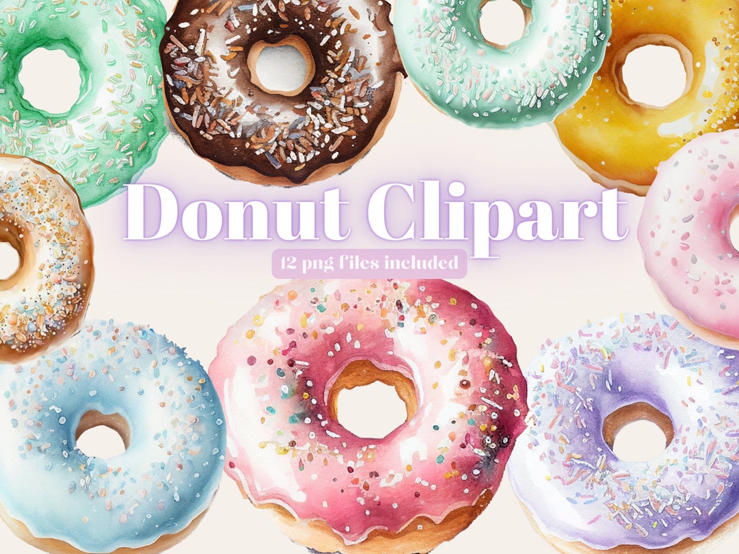 Watercolor Donuts Clipart, Sweet Bakery Food Clipart, Donut Birthday ...