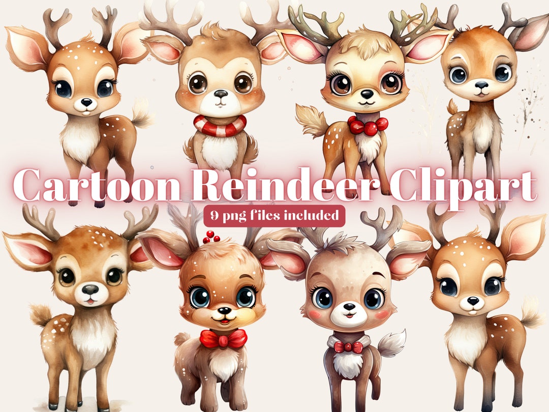 Watercolor Christmas Reindeer PNG Bundle, Digital Crafts Designs ...