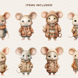 Watercolor Christmas Mice Clipart Bundle, Cozy Christmas Clipart, Boho ...