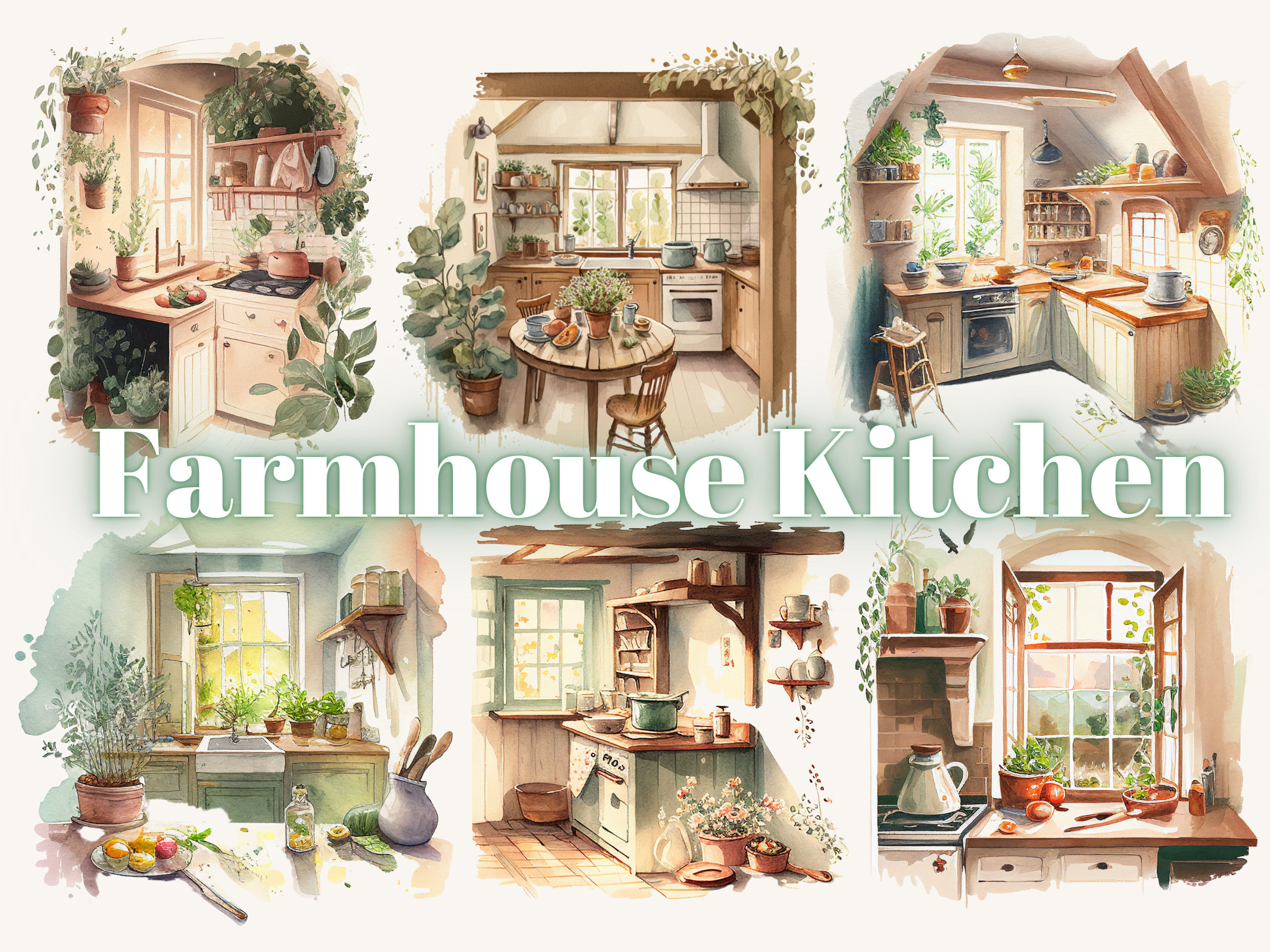 Watercolour Cottagecore Kitchen Clipart Bundle Cottage - Etsy