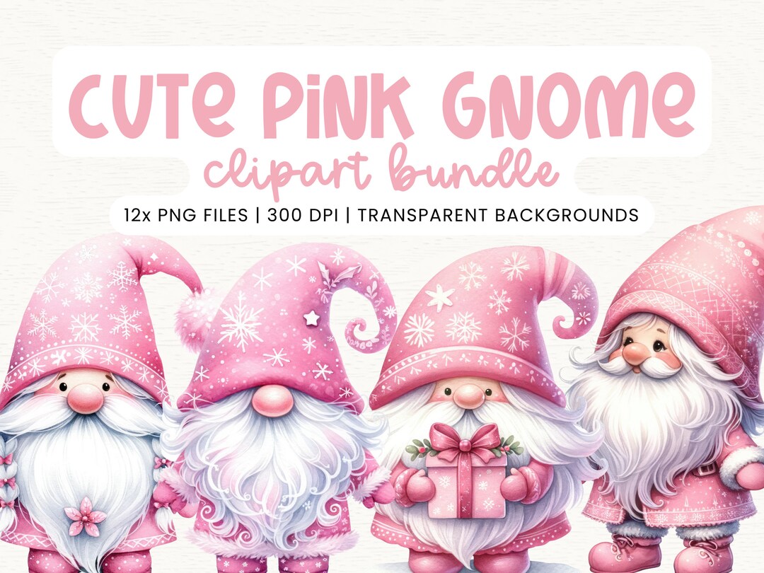 Watercolor Pink Christmas Gnome Clipart, 10 High Quality PNG Files ...