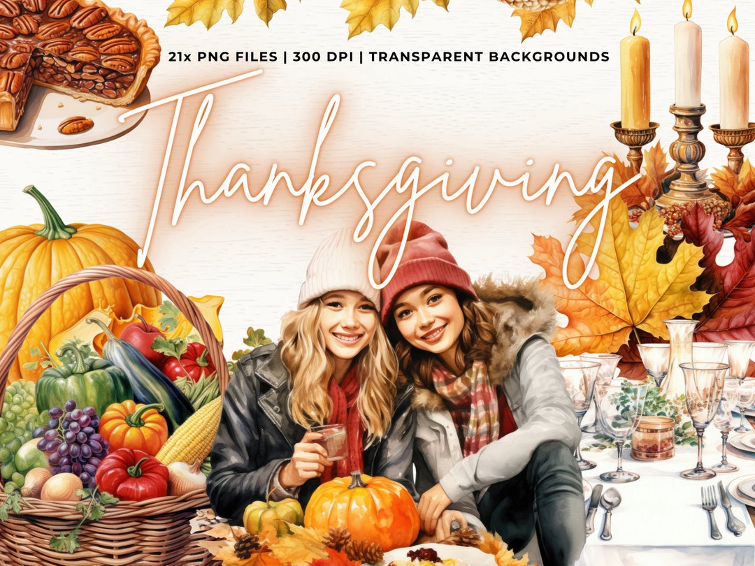 Thanksgiving Watercolor Clipart Bundle - 21 PNG Grateful Festive Images ...