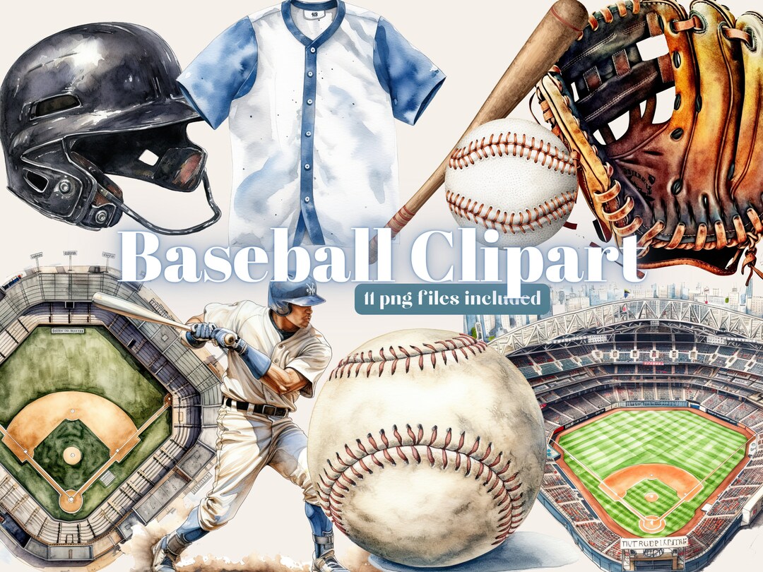 Baseball Clipart Bundle, Watercolor Sports PNG, Summer Collage Images ...