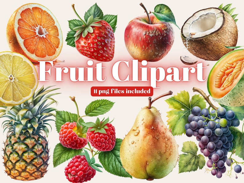 Watercolor Fruits Clipart Produce Download Instant - Etsy