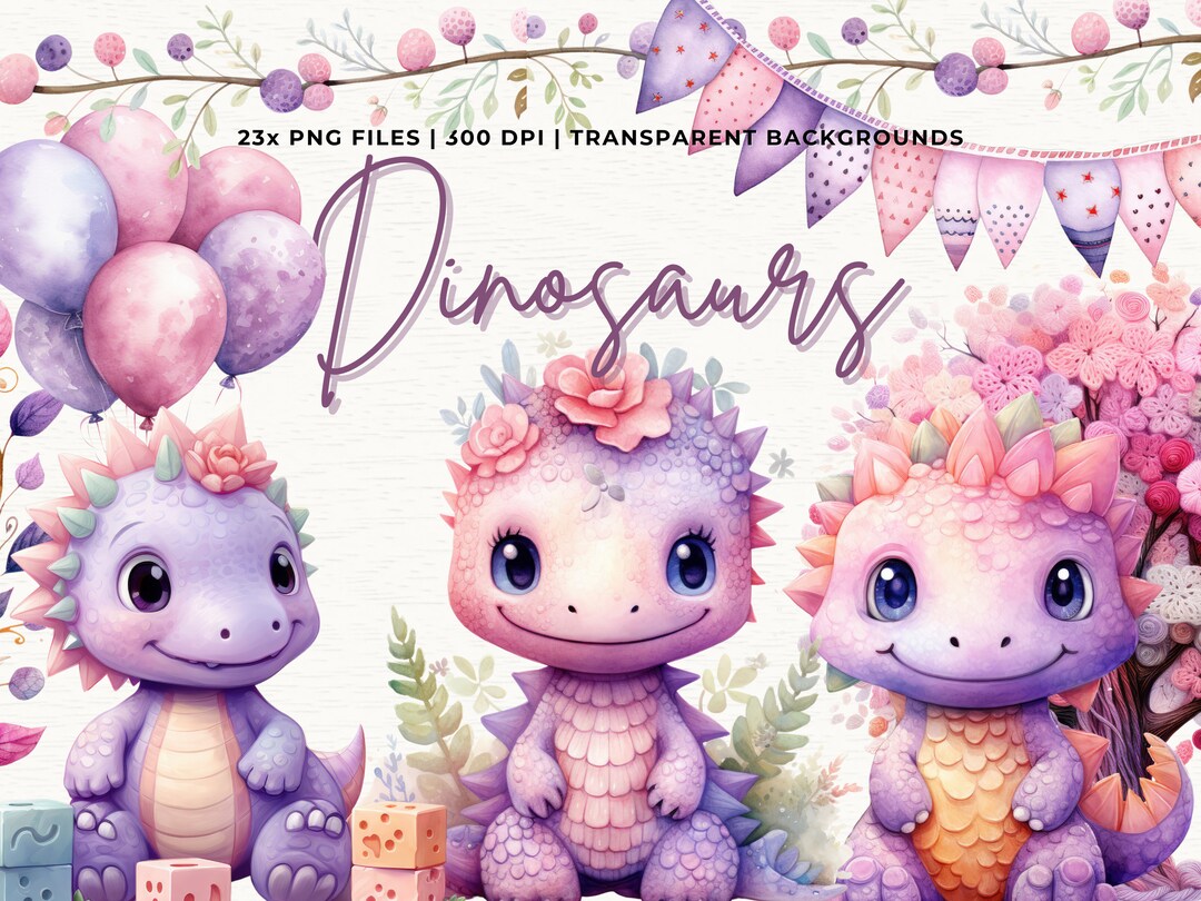 Girl Dinosaur Clipart Watercolor Dinosaur Clipart Baby Girl - Etsy UK