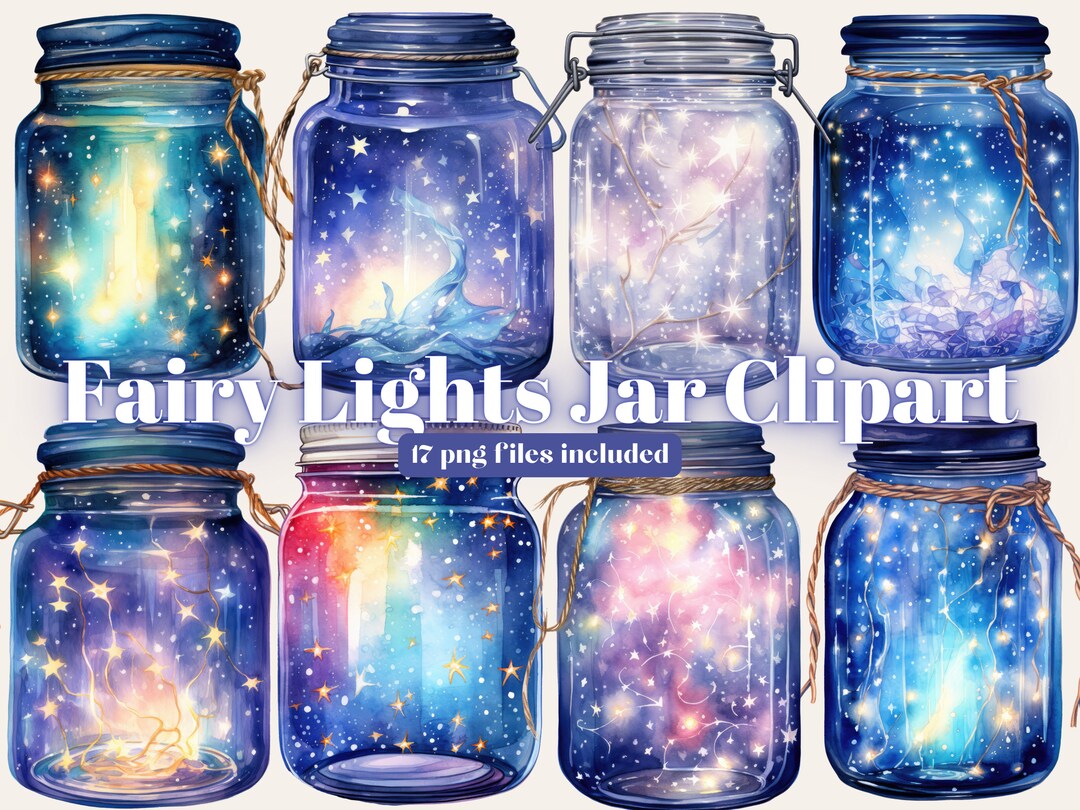 Watercolor Mason Jar Fairy Lights Clipart Bundle, Fairy Lights Clipart ...