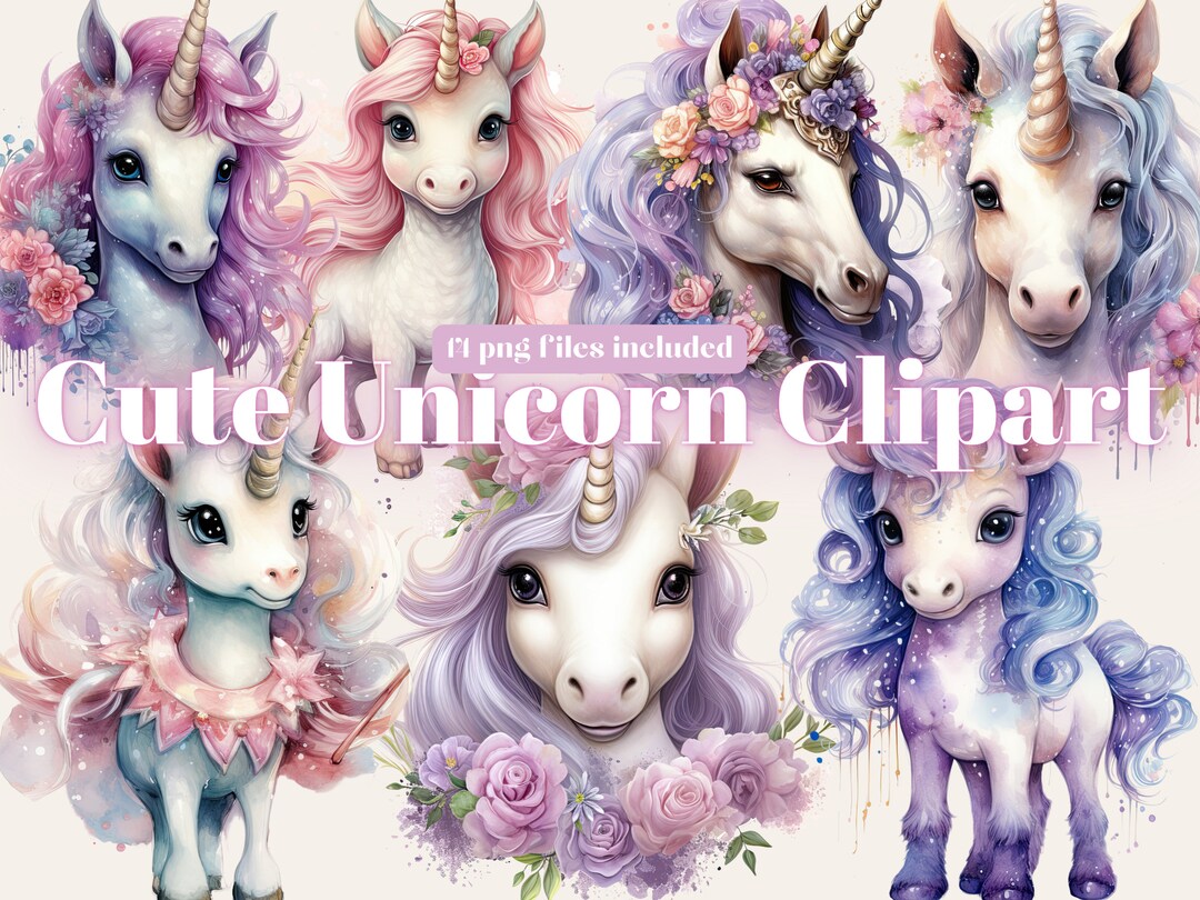 Cute Unicorn Watercolor Clipart, Instant Download, Rainbow Clip Art ...