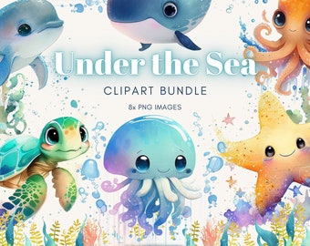 Fish Clipart, Watercolor Fish Under the Sea Clip Art, Dolphin Clipart ...