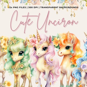 Watercolor Cute Kawaii Unicorn Clipart Bundle,commercial Use ...