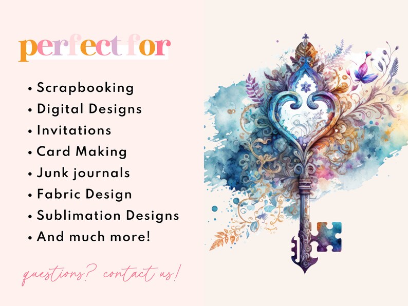 Watercolor Key Clipart Vintage Clipart Retro Clip Art Boho - Etsy