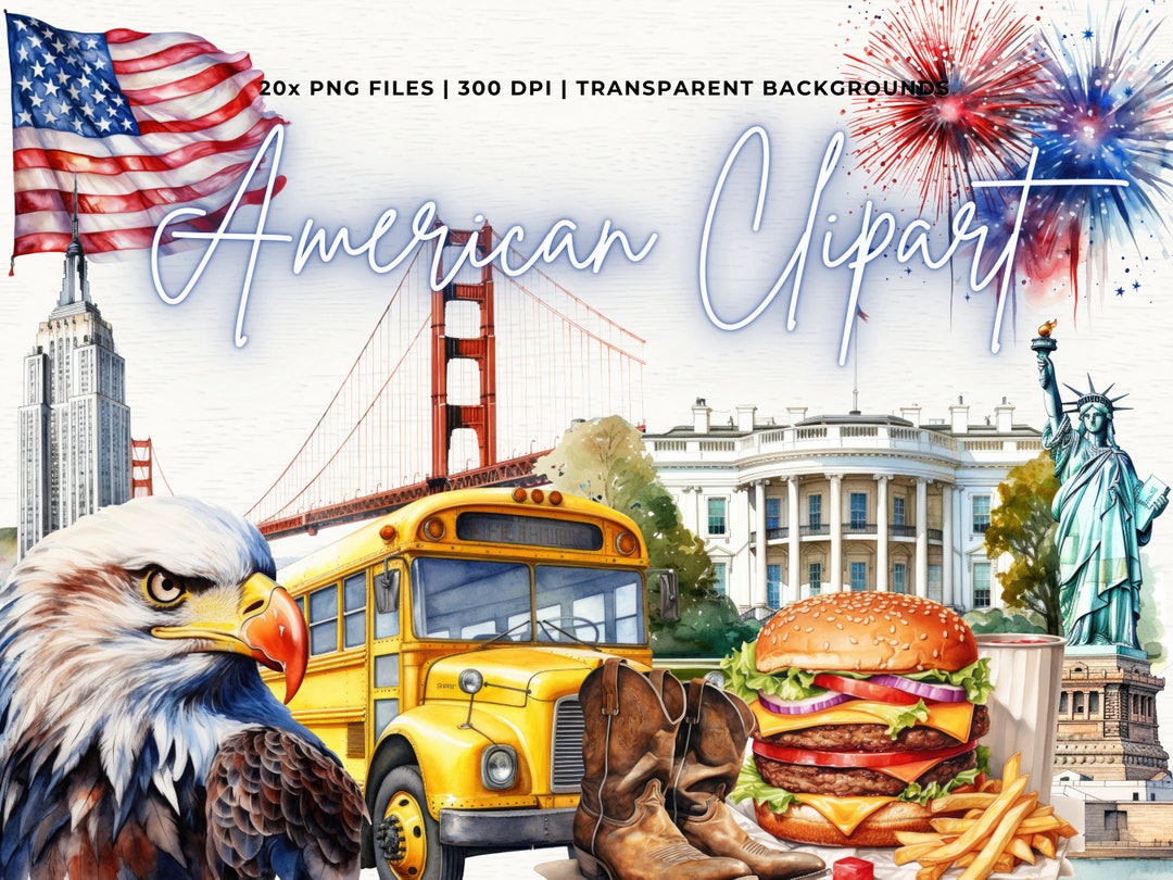 Watercolor 4th of July Clipart, 20 PNG United States of America Clipart ...