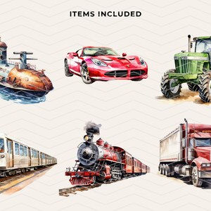Watercolor Transportation Clipart Set of 20 PNG Files, Vehicles Clipart ...