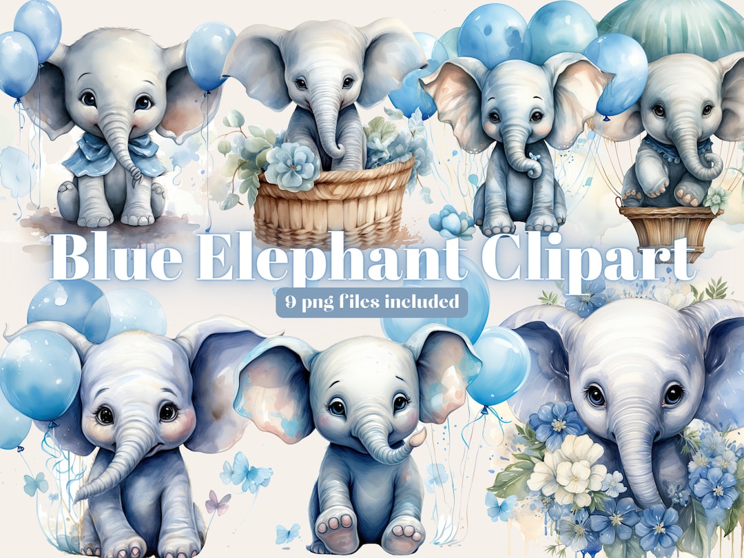 Watercolor Elephant, Baby Elephant Clipart, Baby Elephant With Balloons ...