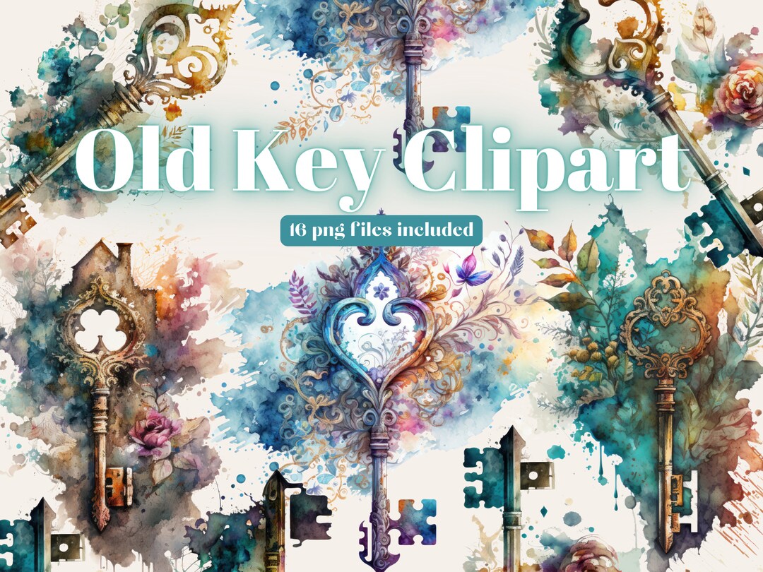 Watercolor Key Clipart, Vintage Clipart, Retro Clip Art, Boho, Old Key ...